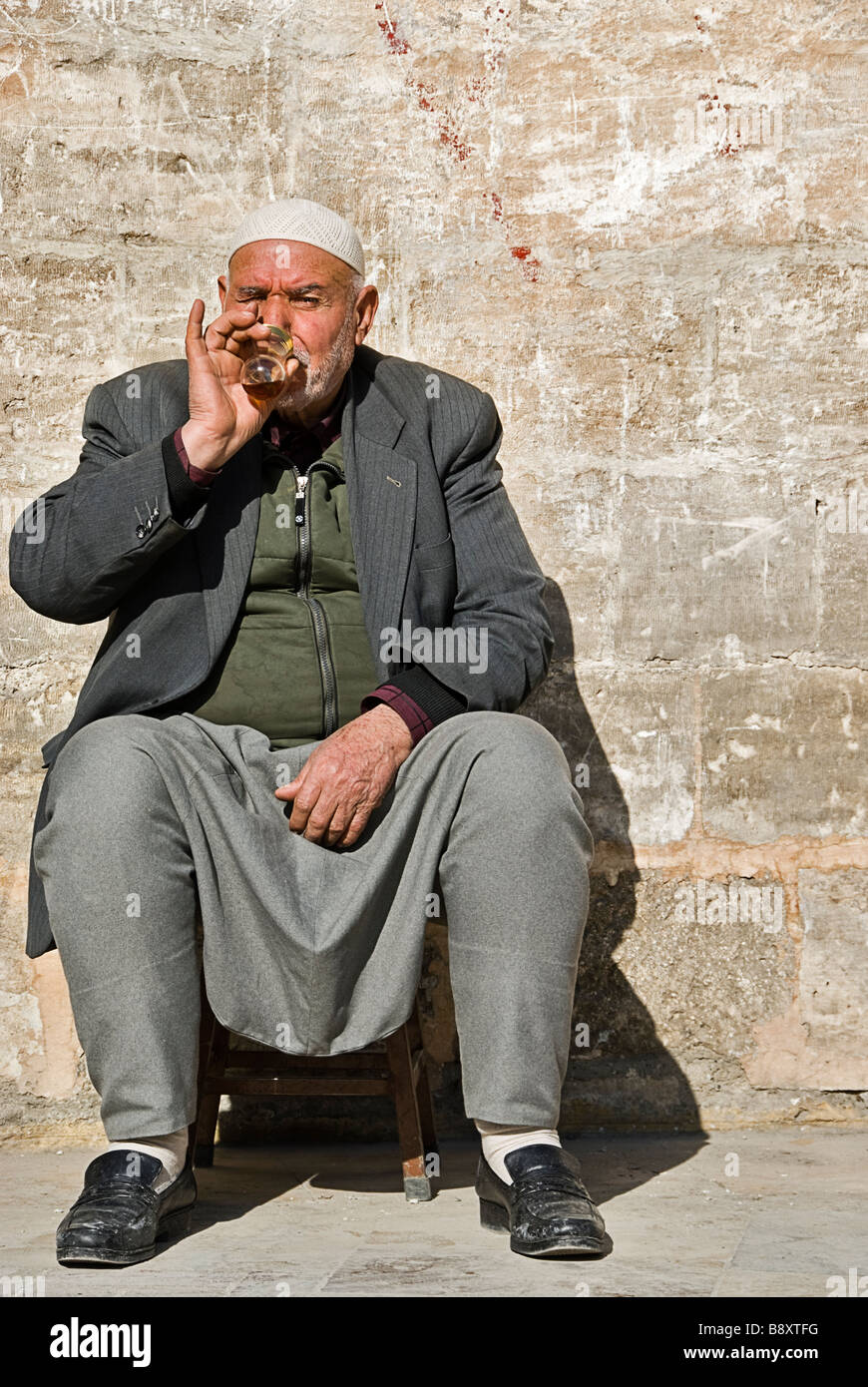 Old man drinking chai in the street, Sanliurfa, Turkey, Asia Stock ...