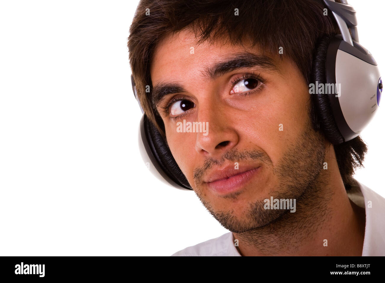 young men with headphones isolated on white Stock Photo - Alamy