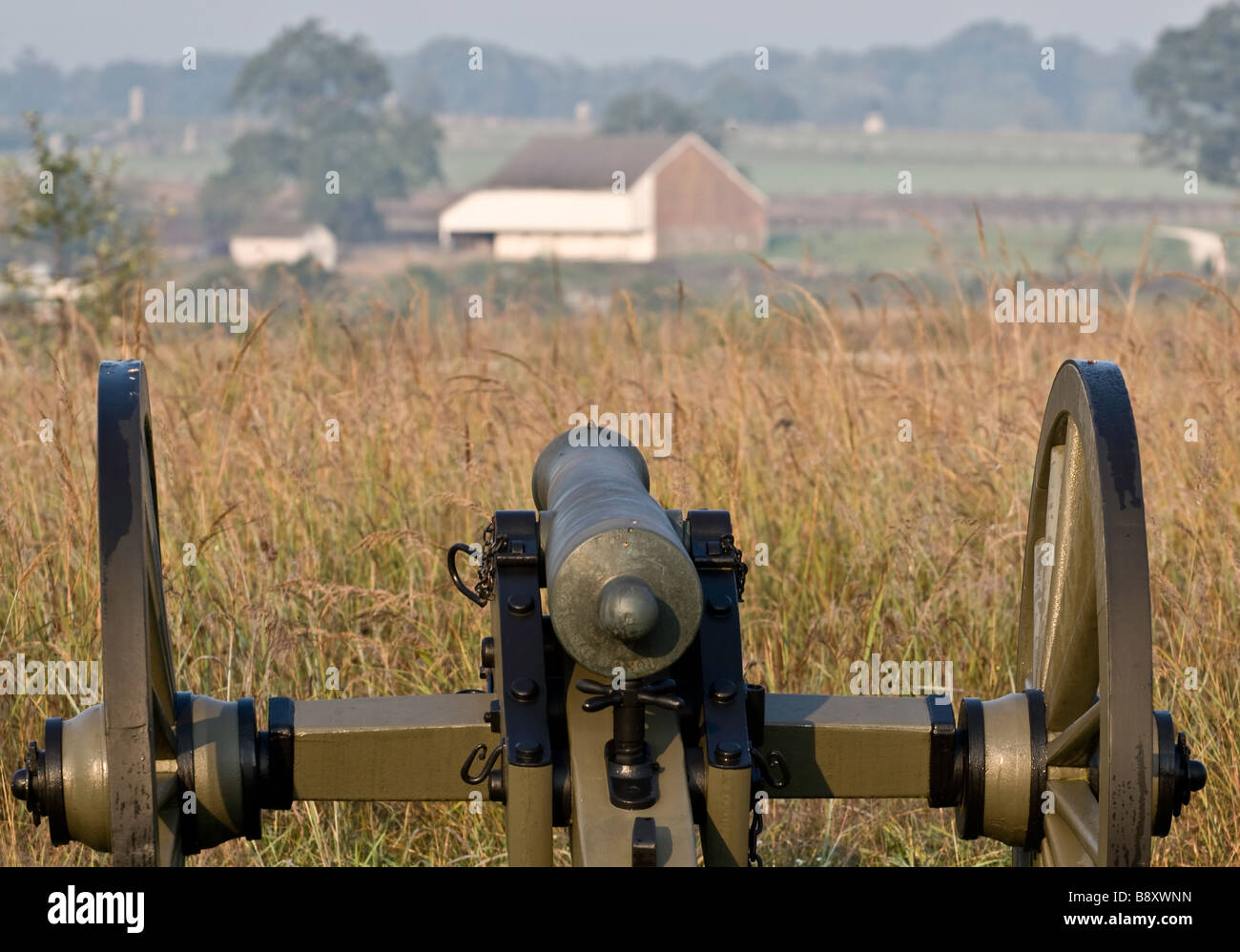 A cannon along the Union lines at Gettysburg Pennsylvania looking at ...