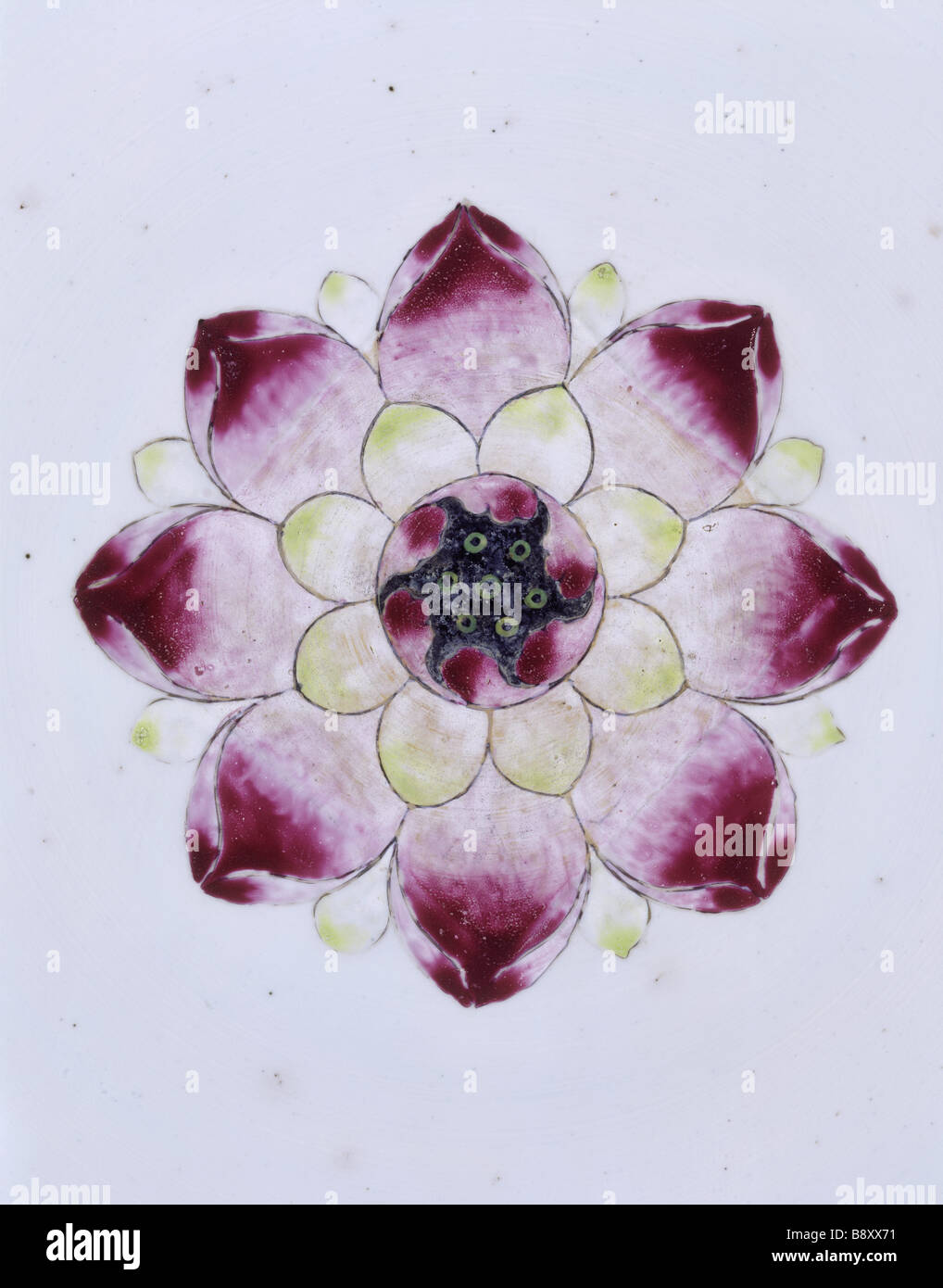 Lotus flower painted on the base of the Chinese Porcelain dish in the ...