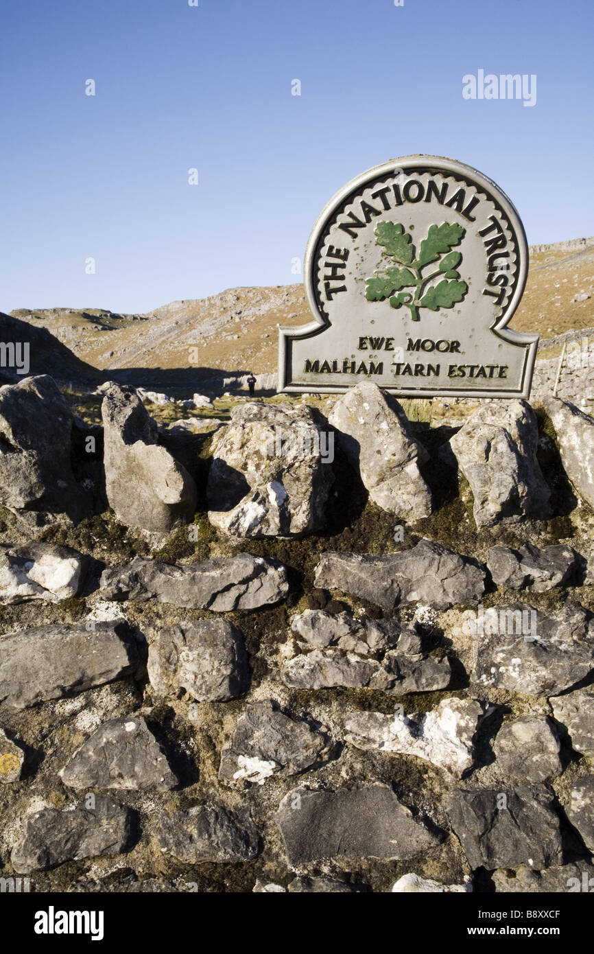 A National Trust omega sign for Ewe Moor on the Malham Tarn Estate ...