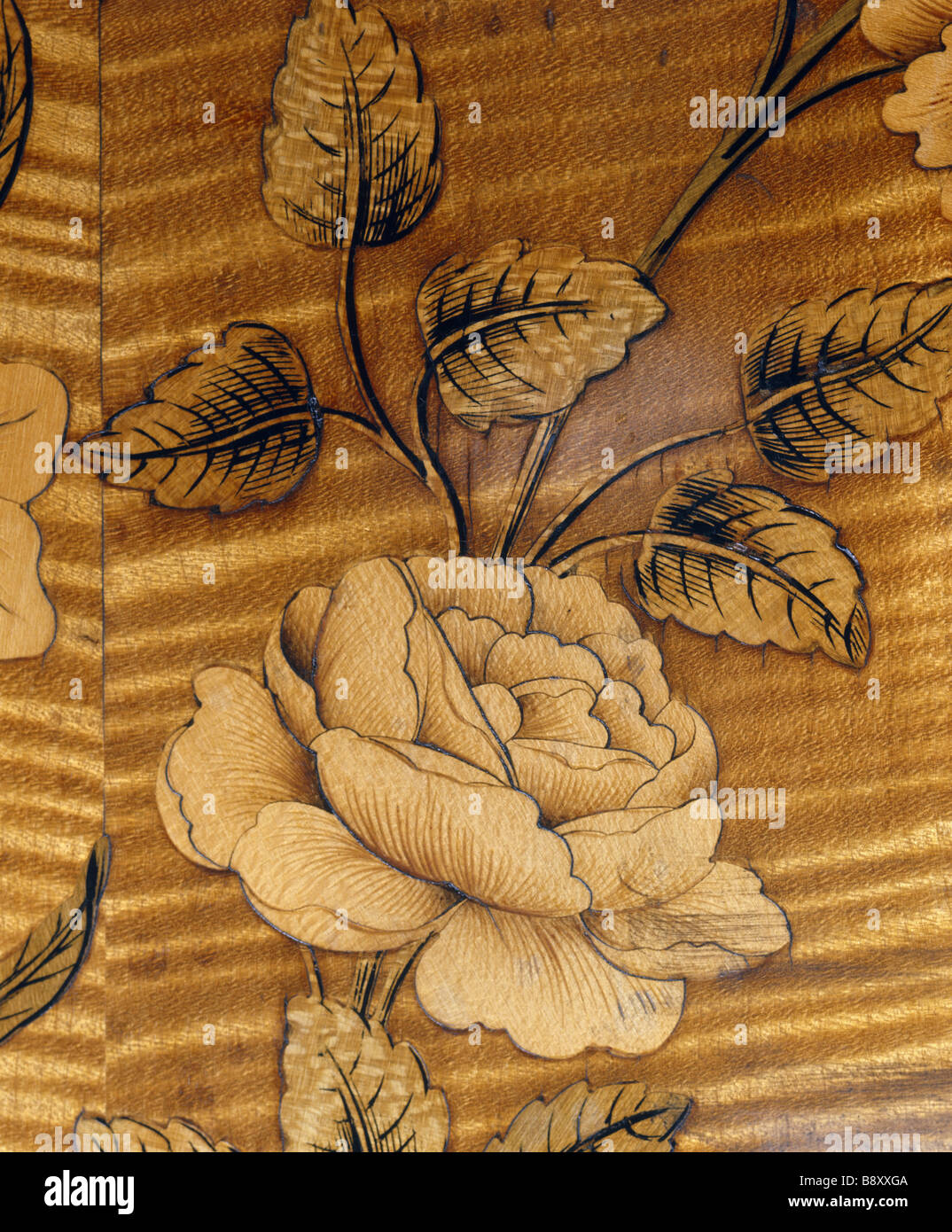 Rose inlay on 18th century commode at Nostell Priory Stock Photo - Alamy