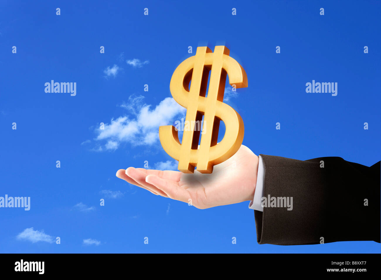 One hand holding a dollar sign Stock Photo - Alamy