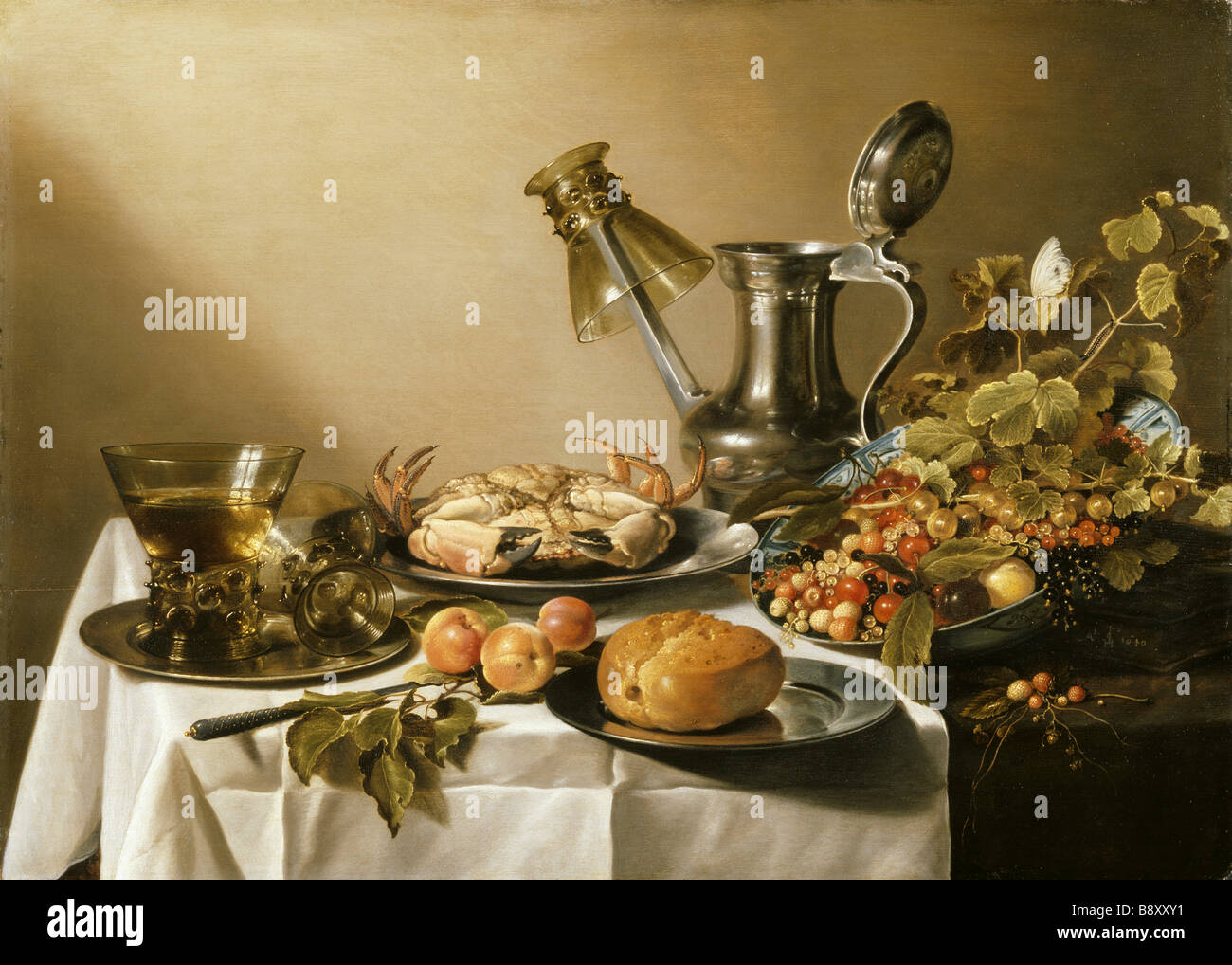 STILL LIFE WITH CRAB APRICOTS BREAD AND A BOWL OF SUMMER FRUITS by ...