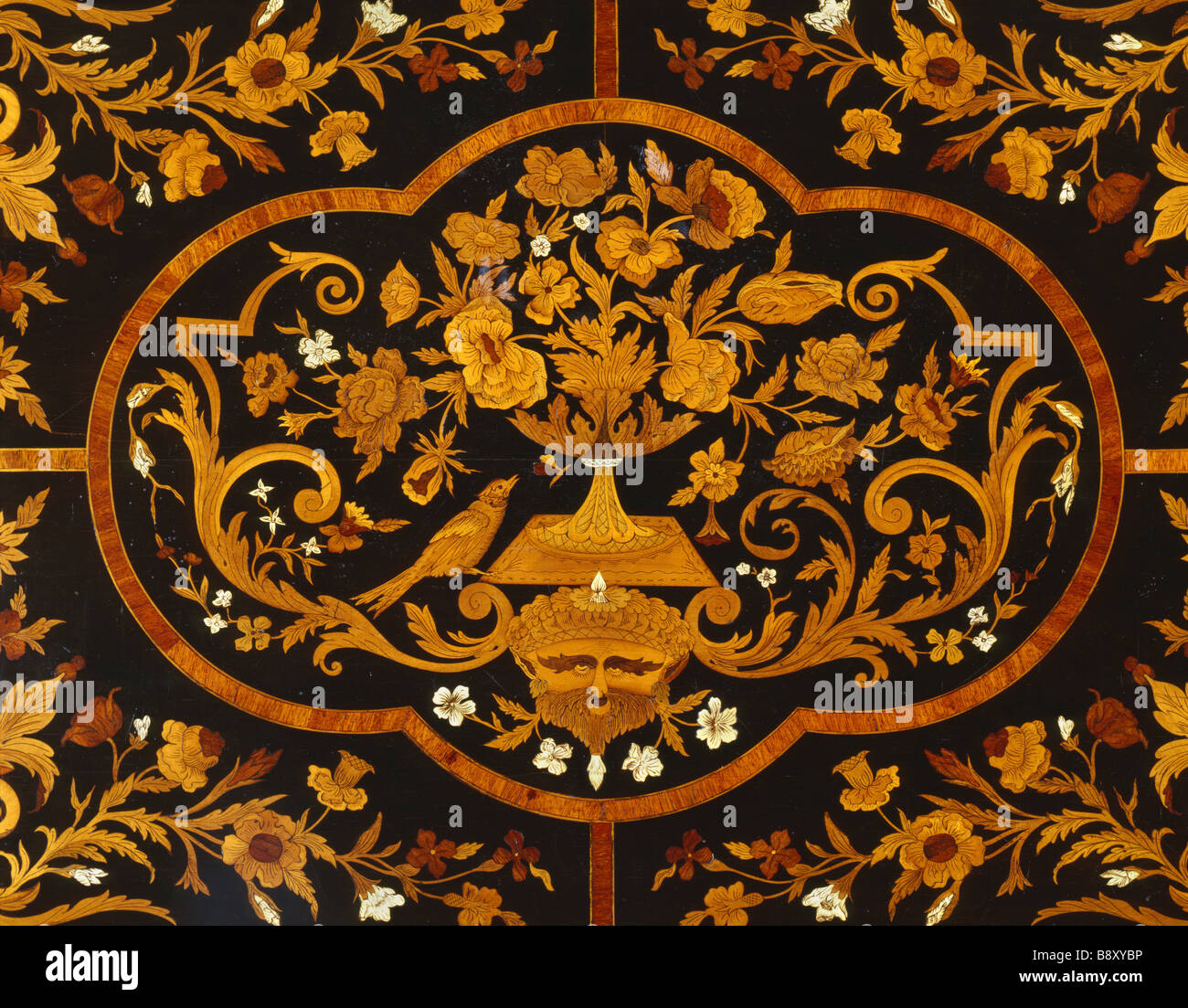 Detail of centre of marquetry table-top in the Ante Room Stock Photo ...