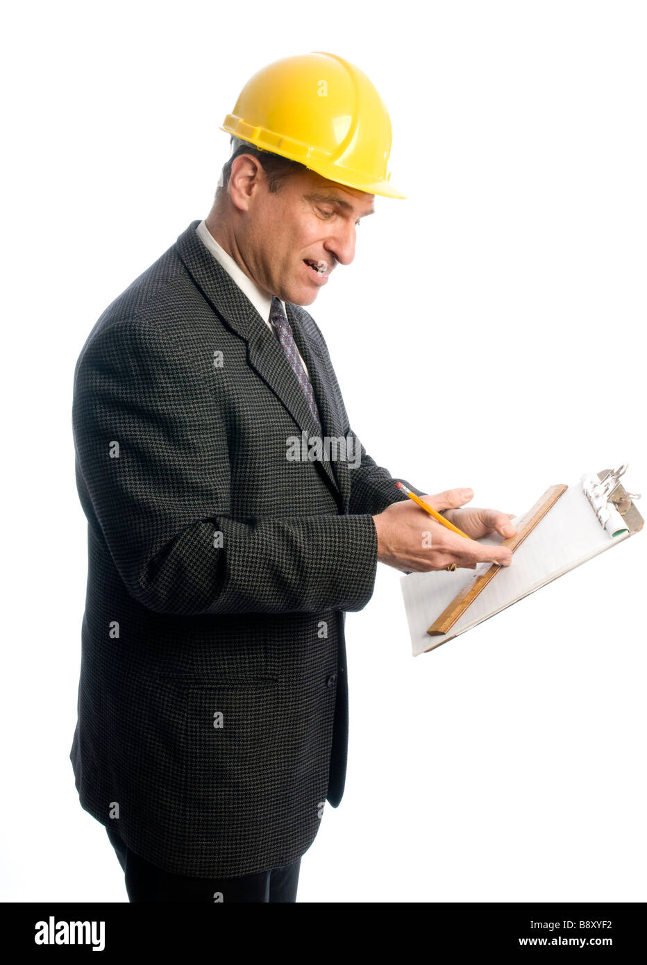 excited happy contractor builder architect with plan clipboard Stock ...