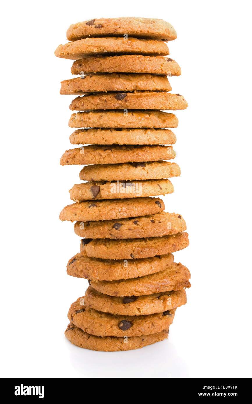 Pile of chocolate chip cookies isolated on white background Stock Photo ...