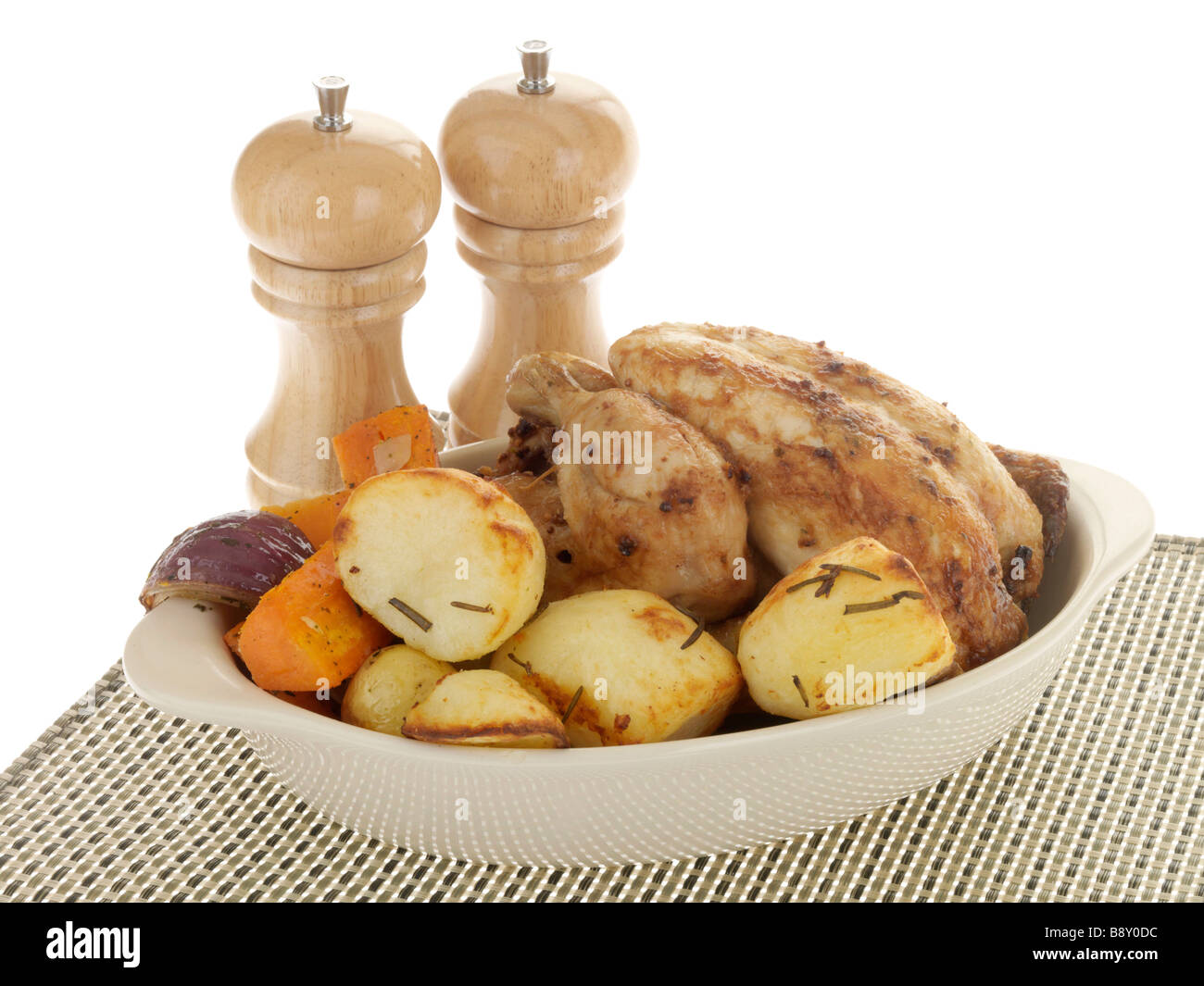 Fresh Authentic Rustic Roast Chicken With Vegetables Meal Isolated ...