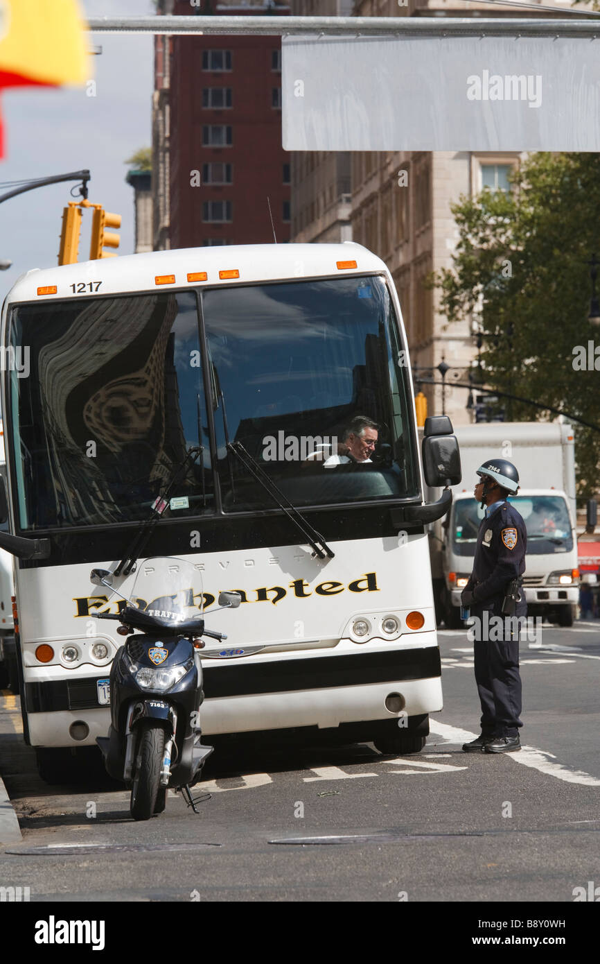 New York city traffic policeman and tour bus driver Manhattan New York ...