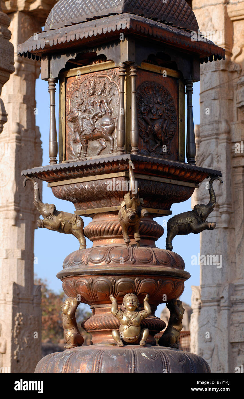 Copper flag pole in a temple, Brihadishwara Temple, Thanjavur, Tamil ...
