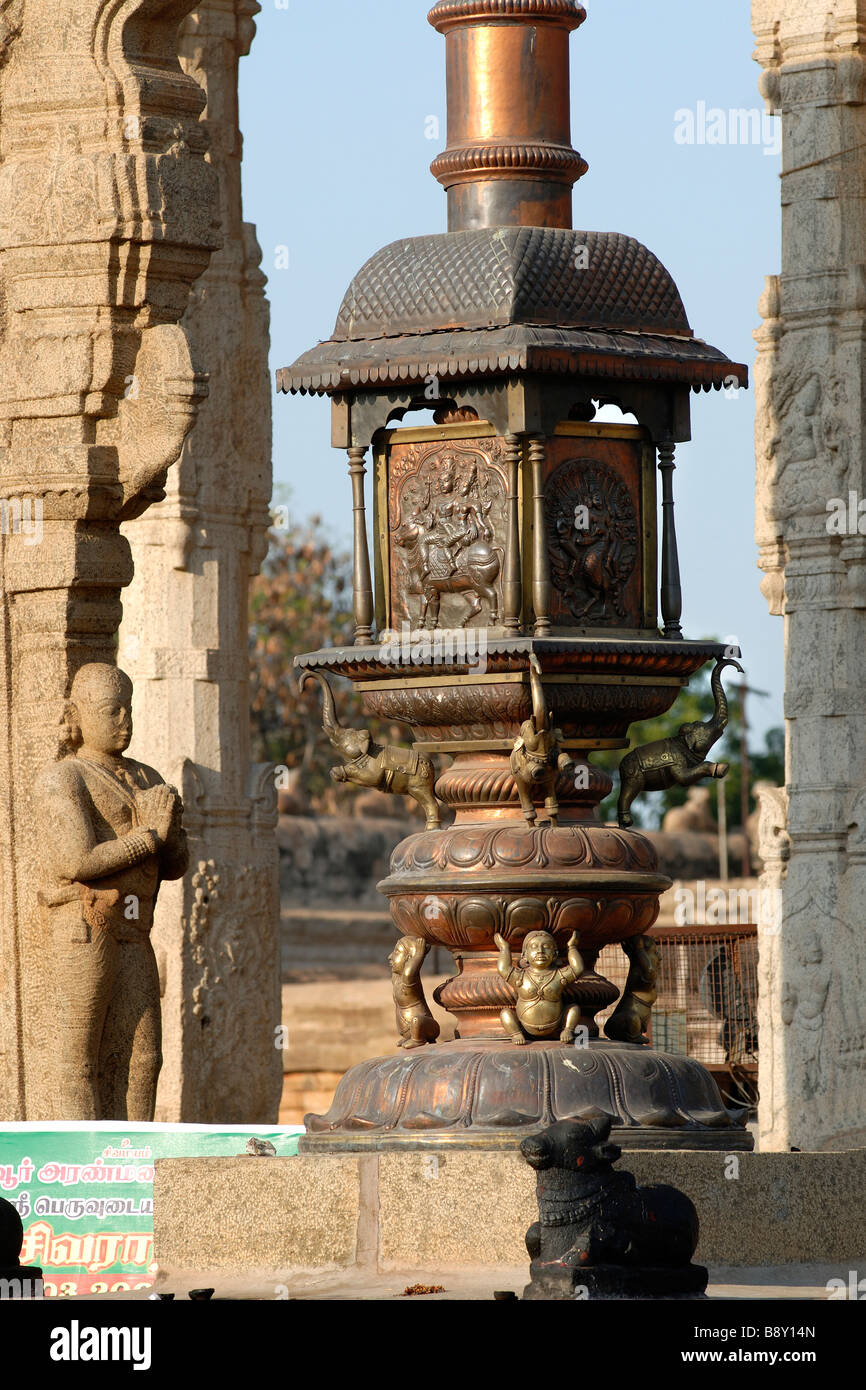 Copper flag pole in a temple, Brihadishwara Temple, Thanjavur, Tamil ...