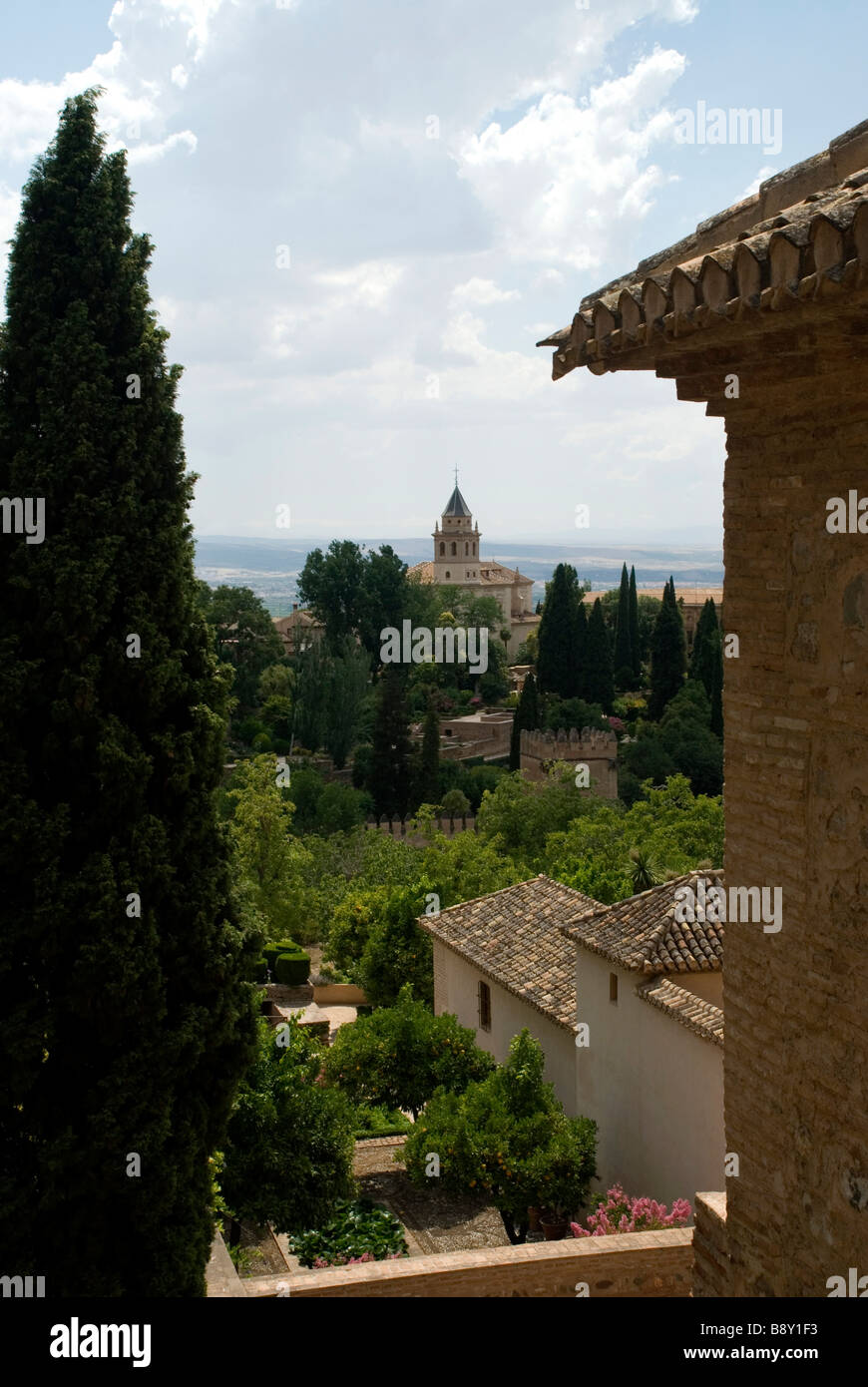 High angle view of buildings Surrounded by trees, Alhambra, Granada ...