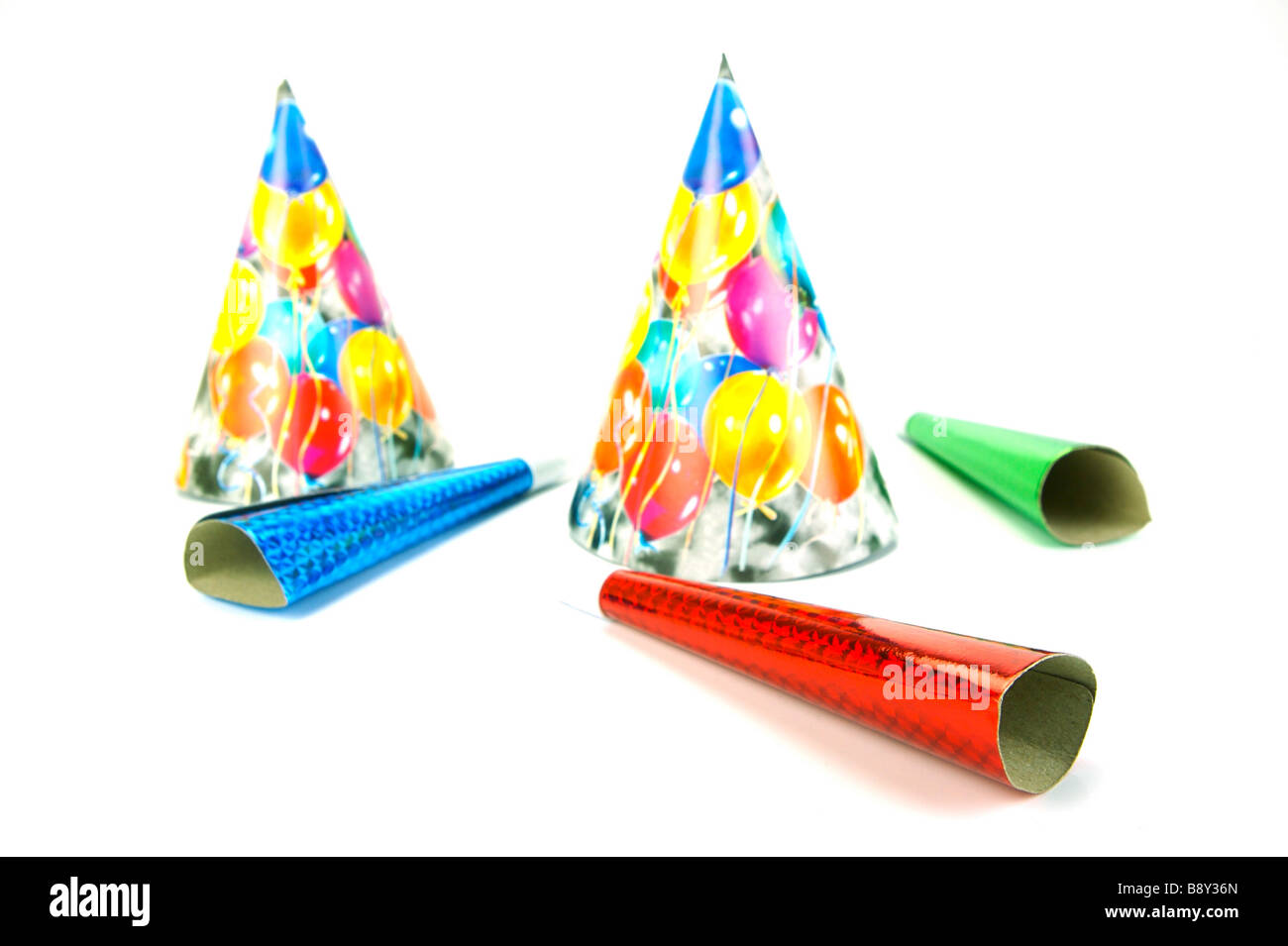Party squawkers isolated against a white background Stock Photo - Alamy