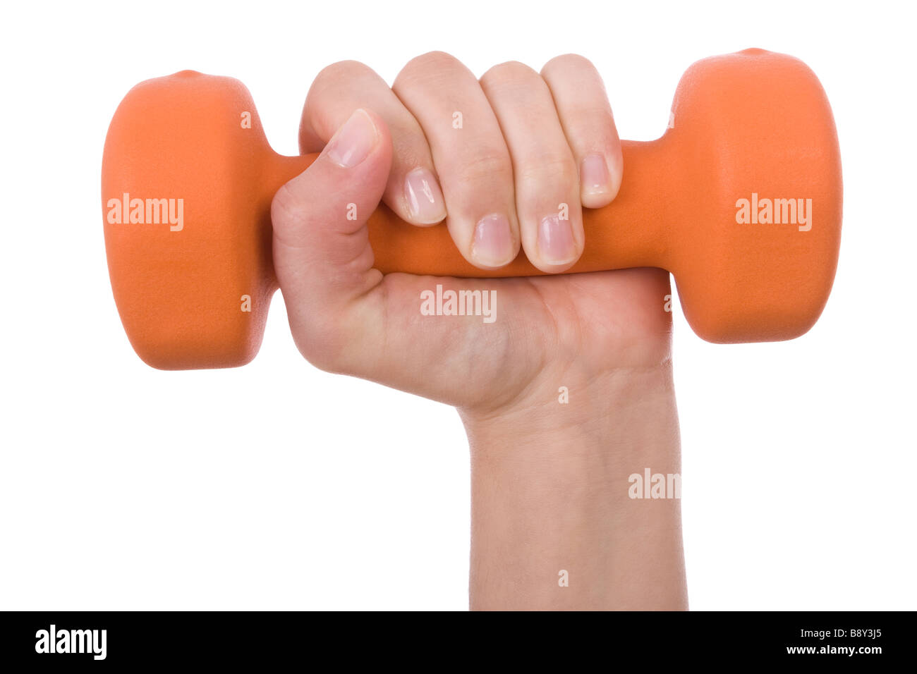 Female hand holding a dumbbell isolated on white Stock Photo - Alamy