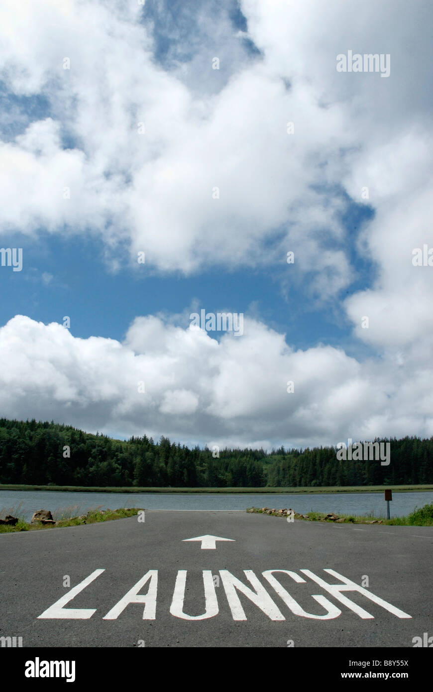 Text Launch written on a runway, Washington State, USA Stock Photo - Alamy