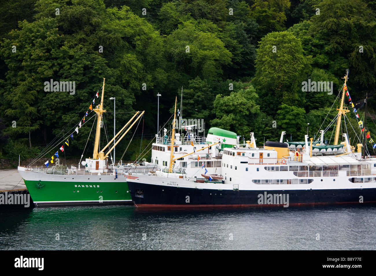Historic ships moored at a port, Stavanger, Rogaland County, Norway ...