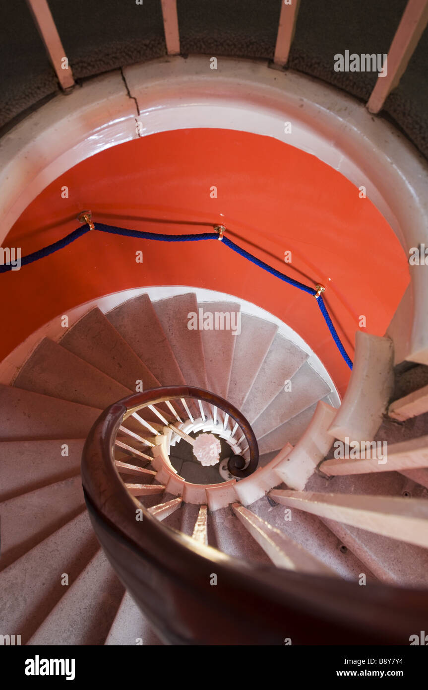 A view down the spiral stairs of the Red Staircase at Plas Newydd on ...