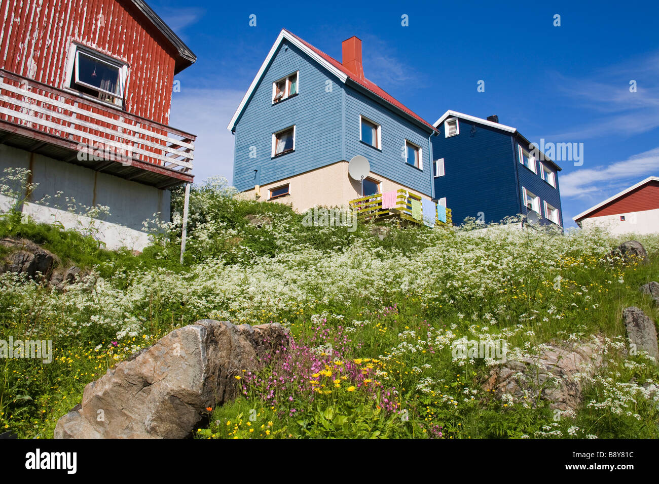 Low angle view of houses, Honningsvag Port, Honningsvag, Mageroya ...