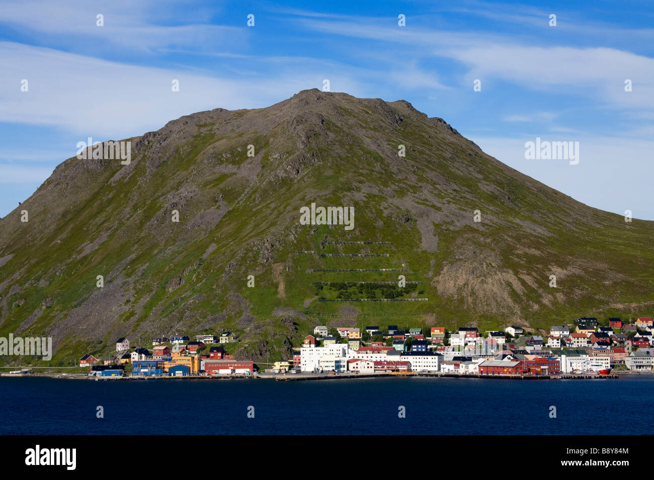 Houses on a hillside, Honningsvag Port, Honningsvag, Mageroya Island ...