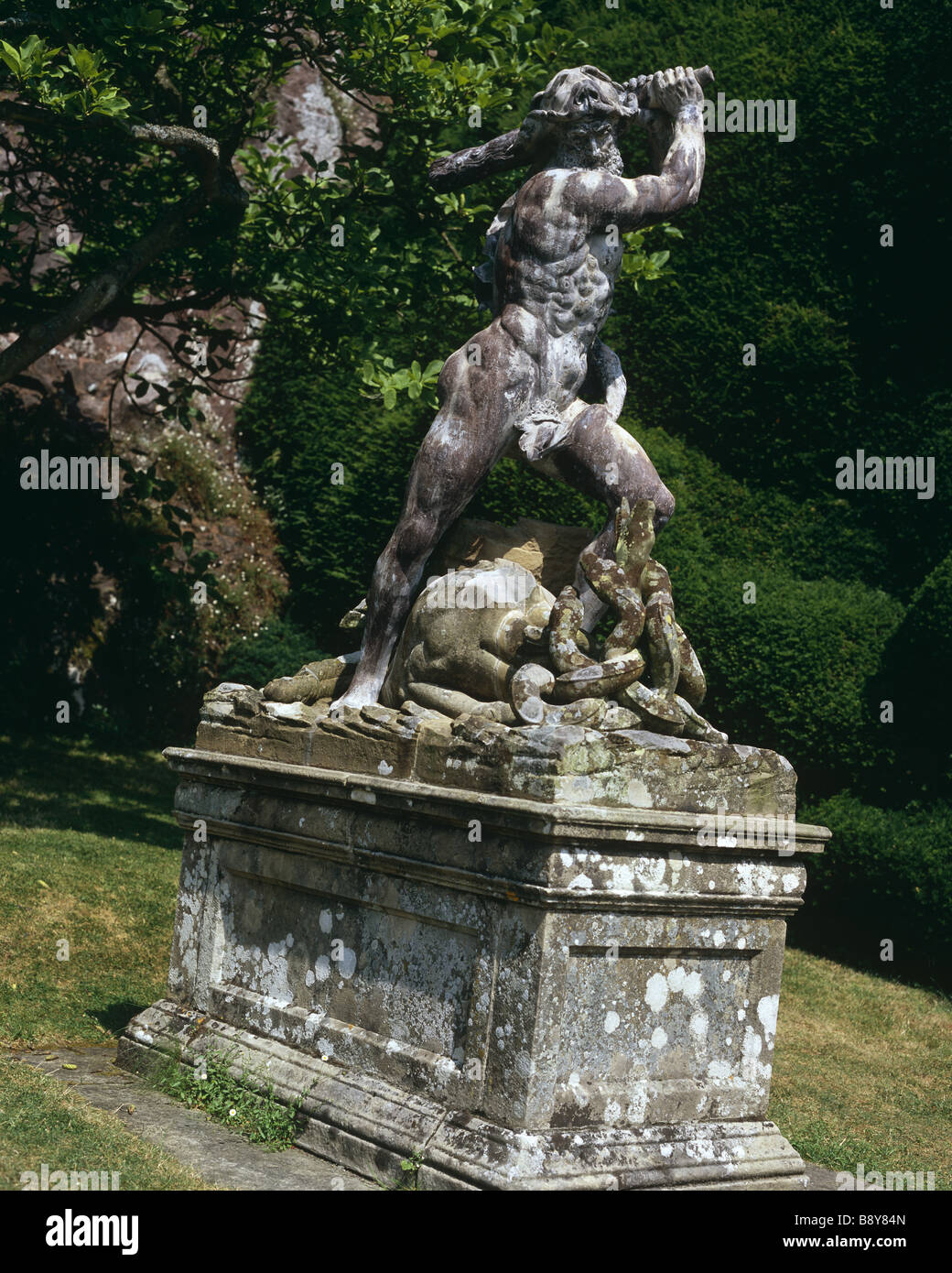Statue on the Top Terrace of Hercules slaying Hydra at Powis Castle ...