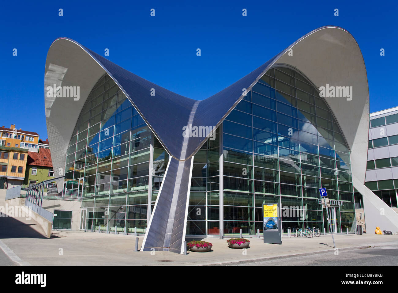 Facade of a public library, Tromso, Toms County, Nord-Norge, Norway ...