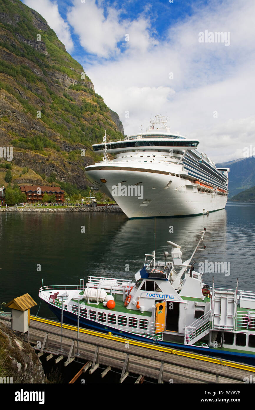 Cruise ship in a fjord, Grand Princess, Flam, Aurlandsfjord, Sogn Og ...