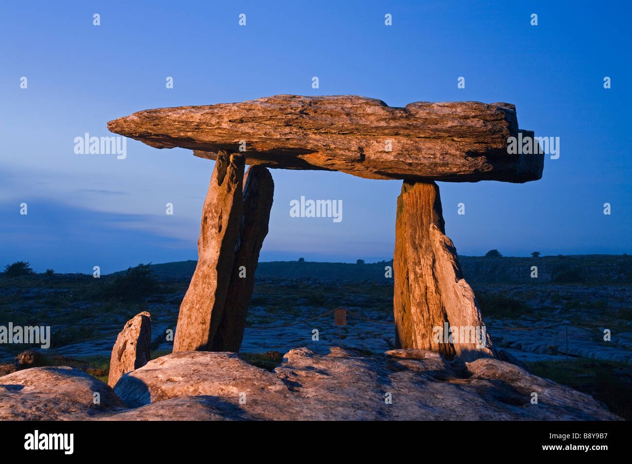 Megalithic stone tomb, Poulnabrone Dolmen, The Burren, County Clare ...