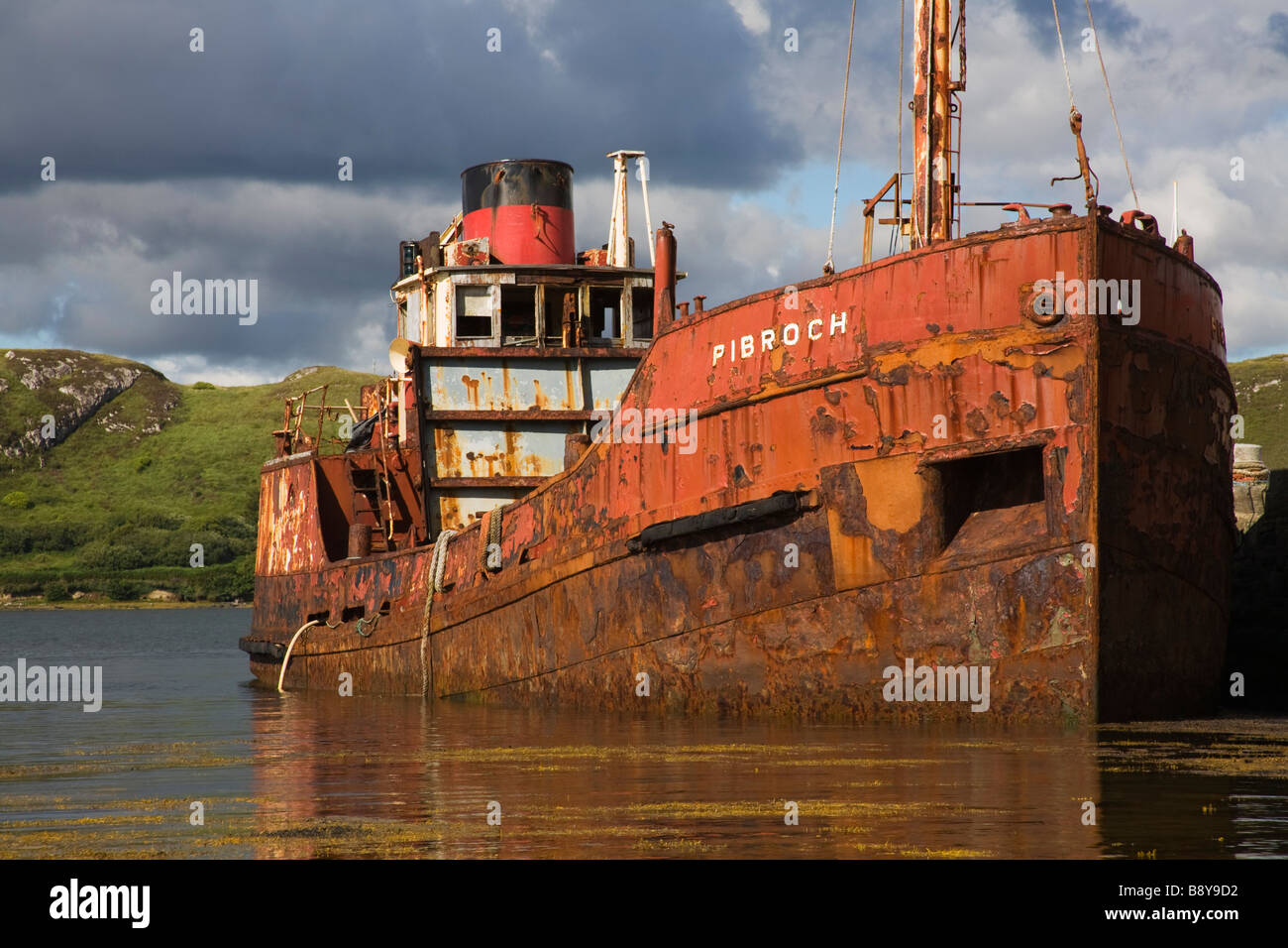 Abandoned ship in the sea, Letterfrack Pier, Letterfrack, Connemara ...