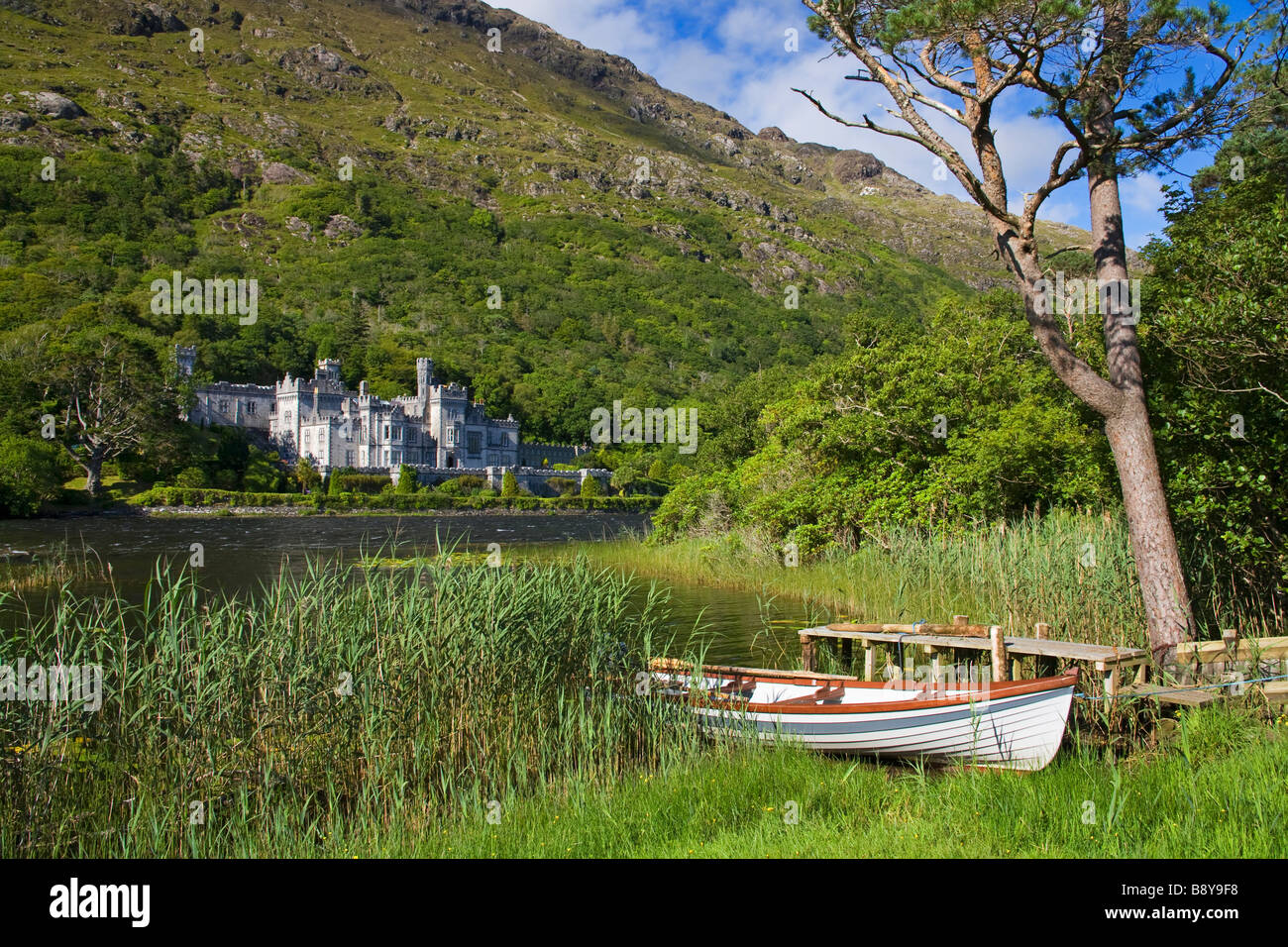 Boat at lakeside with abbey in background Kylemore Abbey Lake Kylemore ...