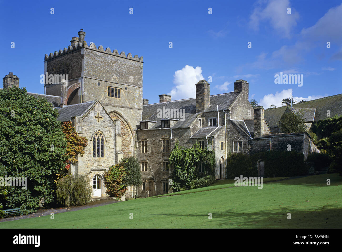 Exterior of Buckland Abbey which incorporates the remains of a 13th ...