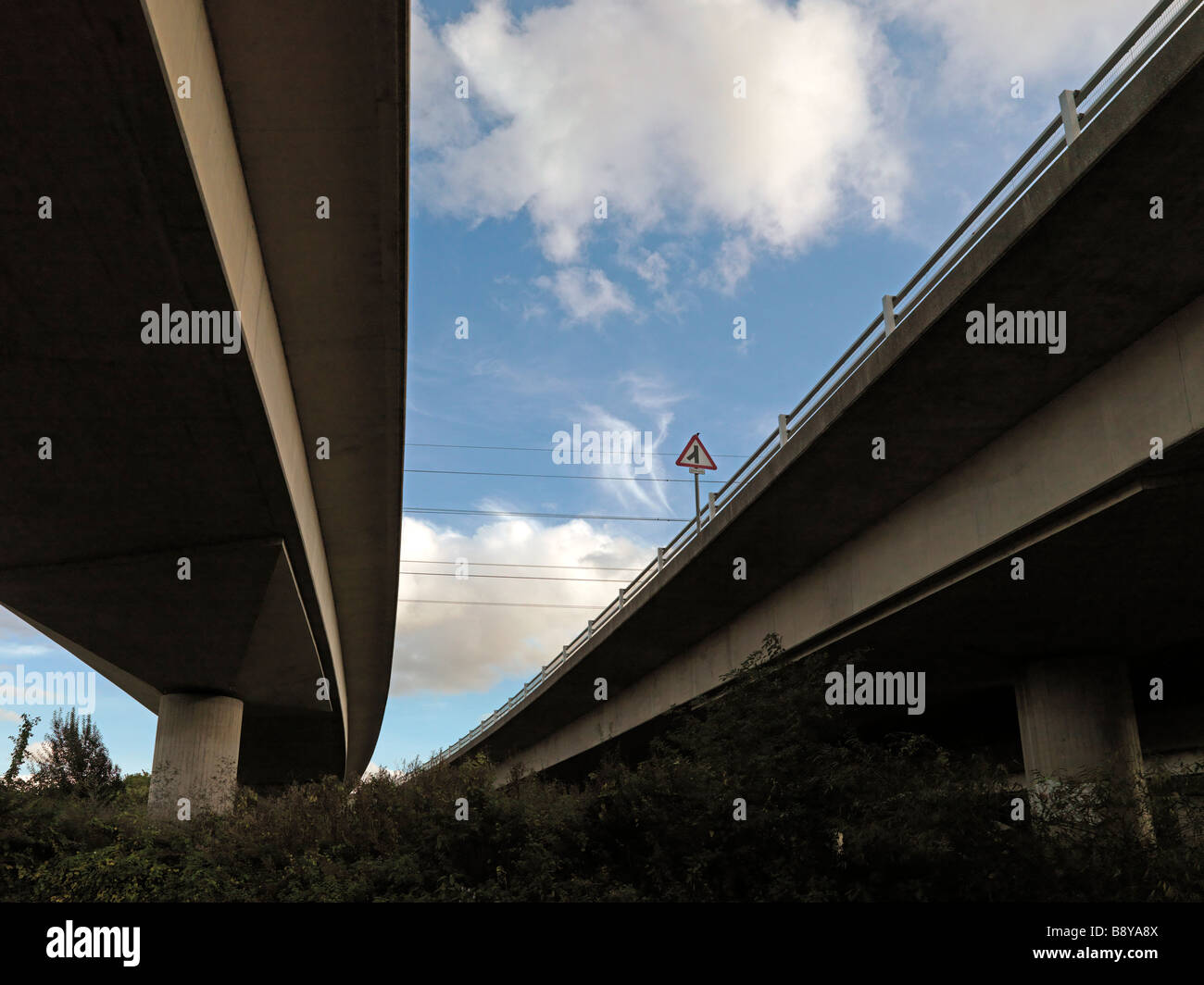 fly-over road bridges with junction sign Stock Photo - Alamy