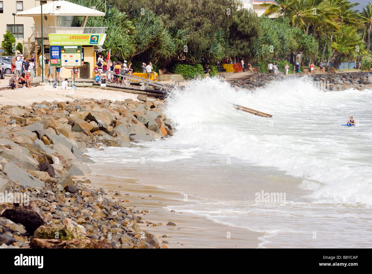 Noosa Heads Main Beach damaged by Cyclone Hamish Rough Seas Stock Photo ...