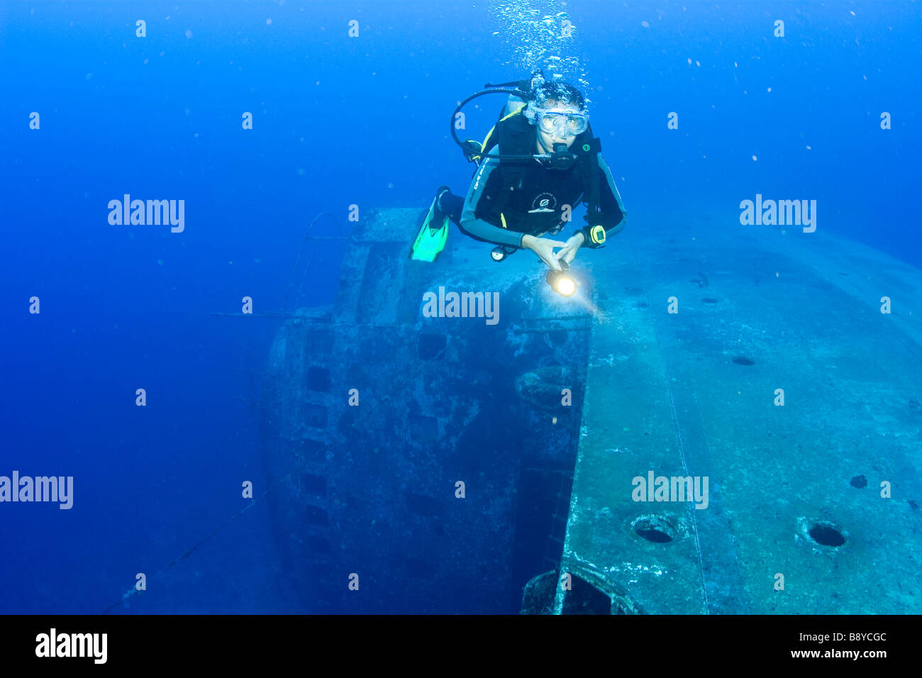 Diving at the ship wreck of the C.S Charles Brown in the ocean near the ...