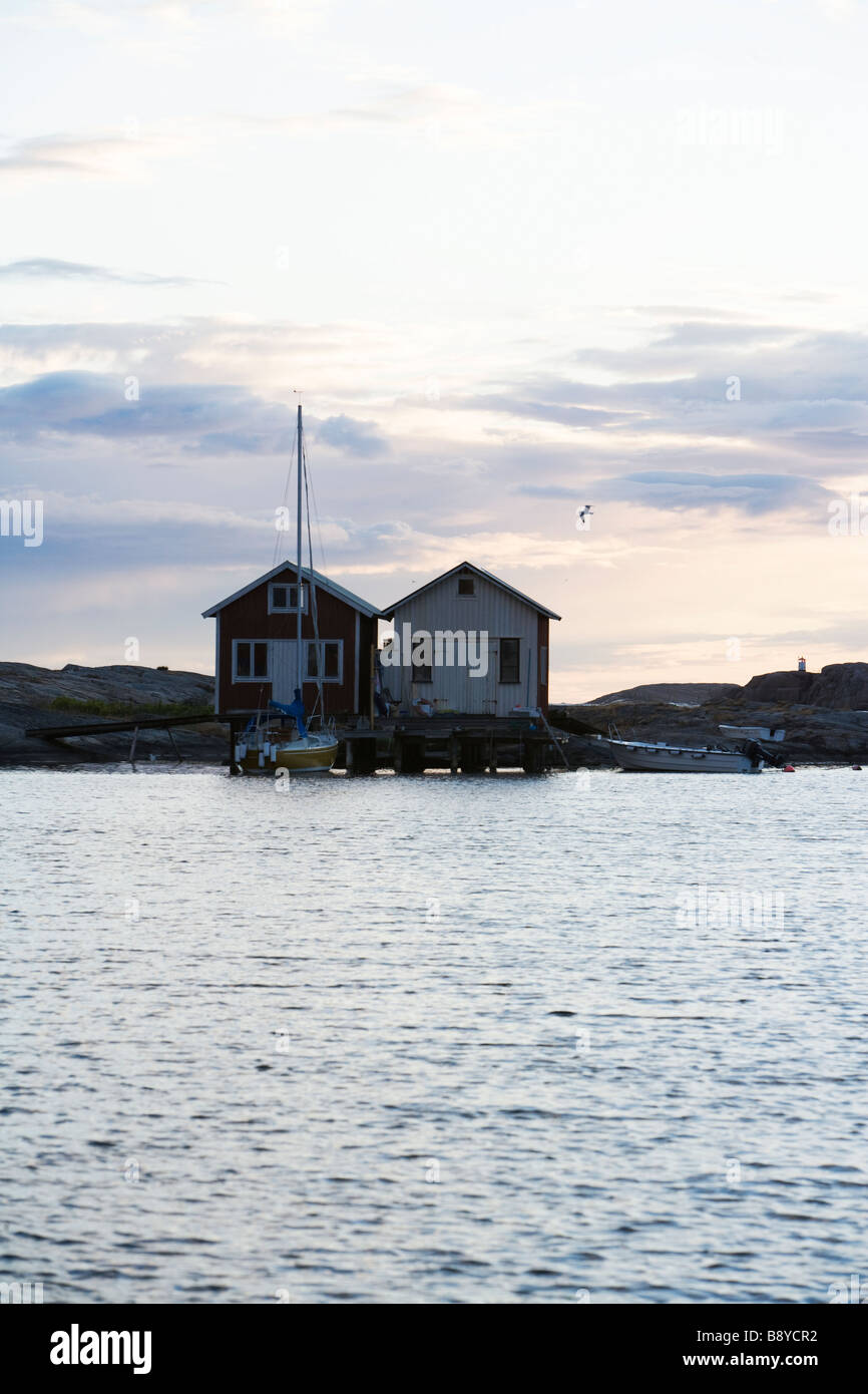 Fishing huts by the ocean Smogen Bohuslan Sweden Stock Photo - Alamy