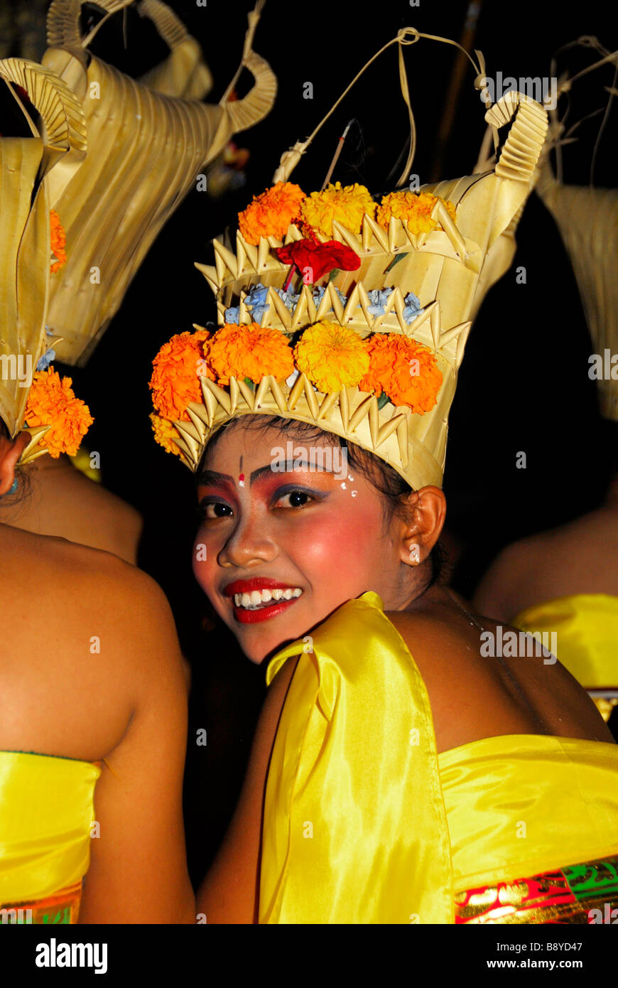 Beautiful sacred dancer girls waiting for performance at night for ...