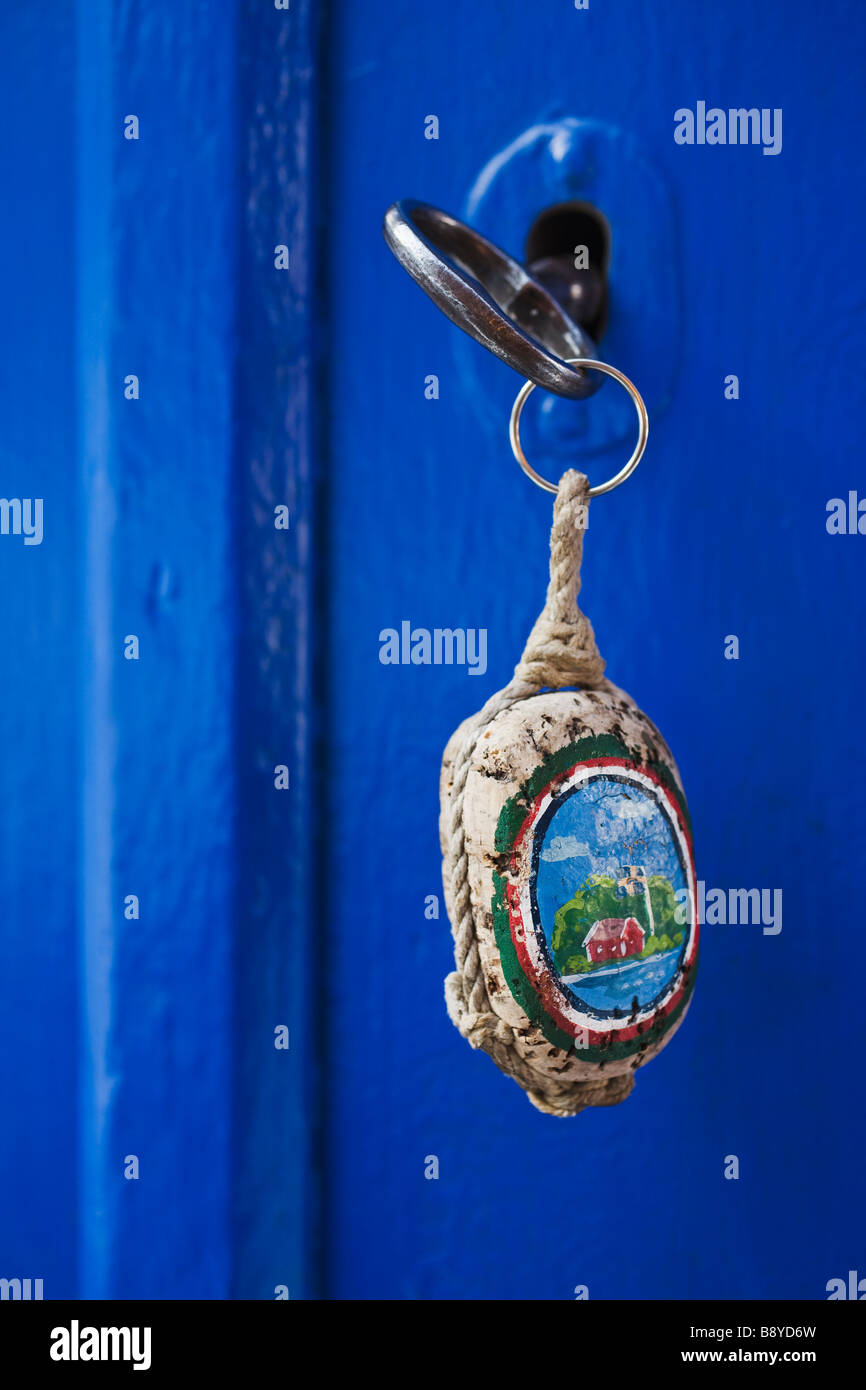 Key in a blue door Sweden Stock Photo - Alamy