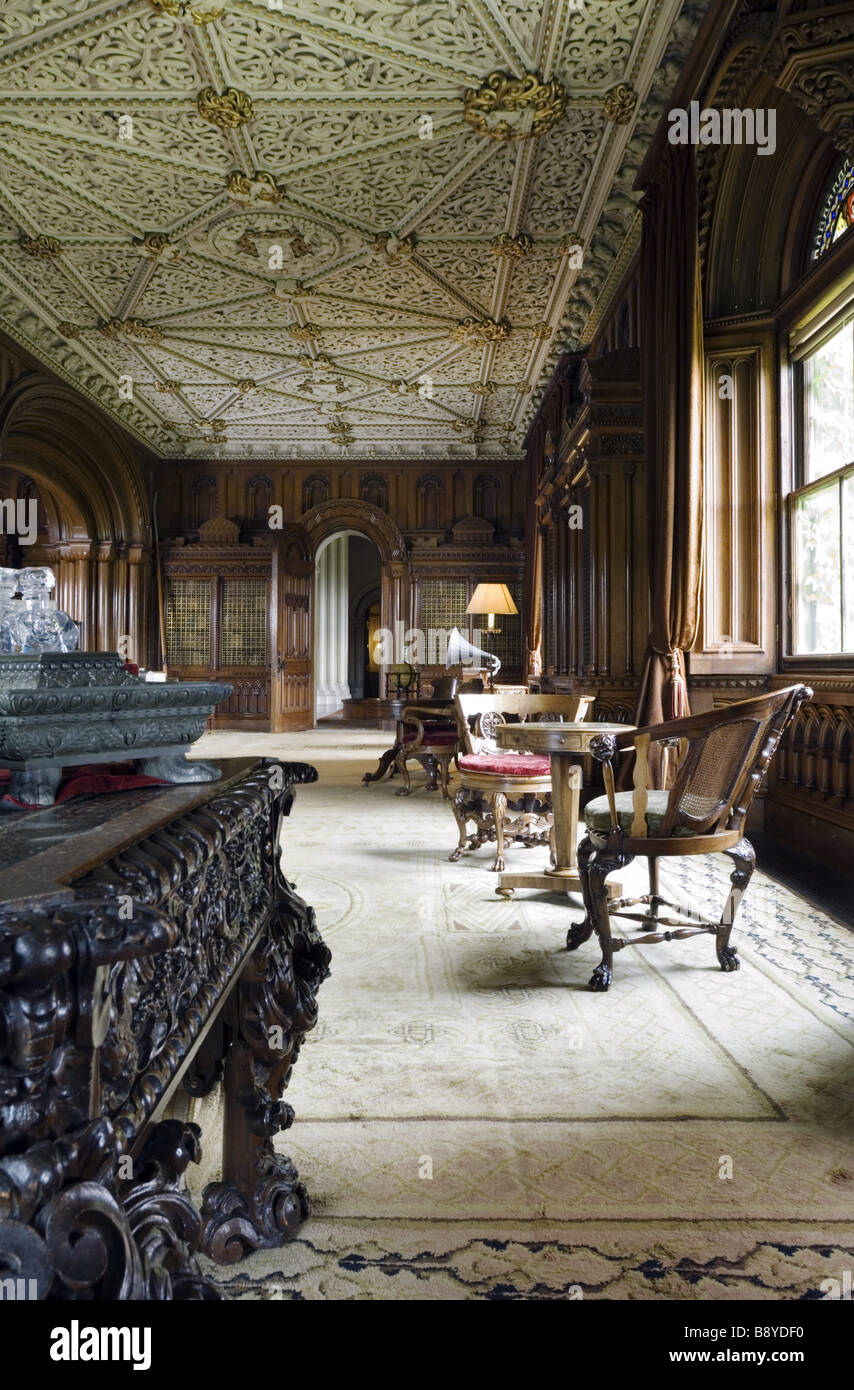 View of the Library at Penrhyn Castle Gwynedd showing the oak columns ...