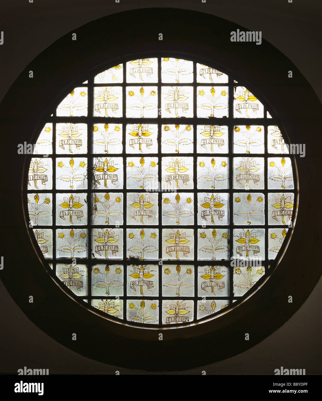 Back-lit view of the Bull's Eye window at Red House showing the William ...