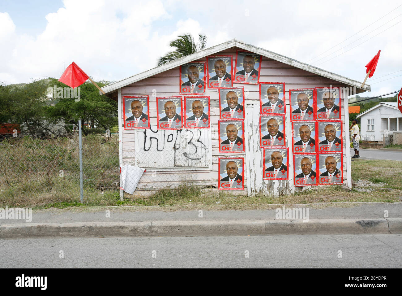 Posters in support of the Antigua Labour Party candidate Paul Chet ...