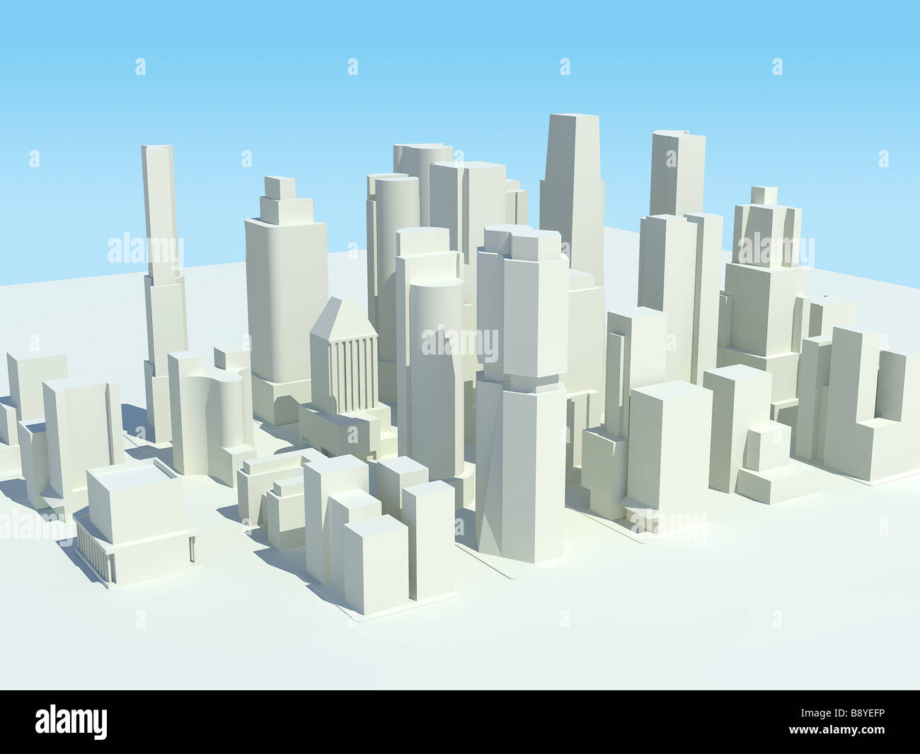 A three dimensional rendered city with all of the buildings in white ...