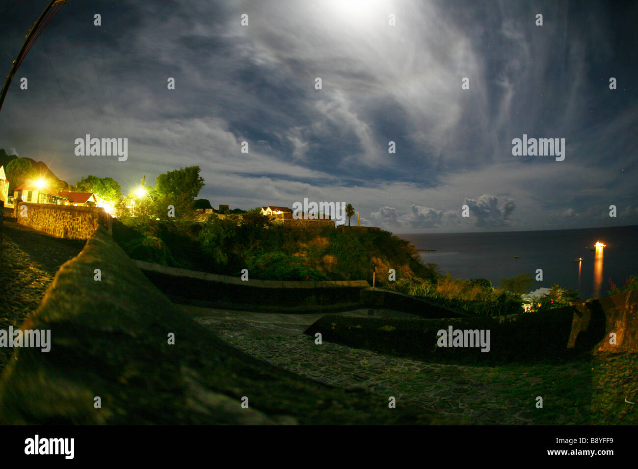 Full moon above Fort Orange near Orange City on the Caribbean isle ...