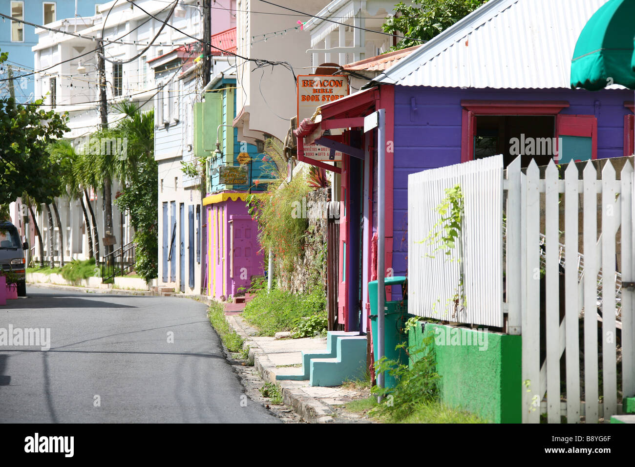 Streetscape of Road Town the capital of the Virgin Islands on the ...