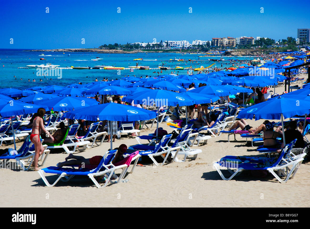 Beach life in Protaras Fig Tree Bay Cyprus Stock Photo - Alamy