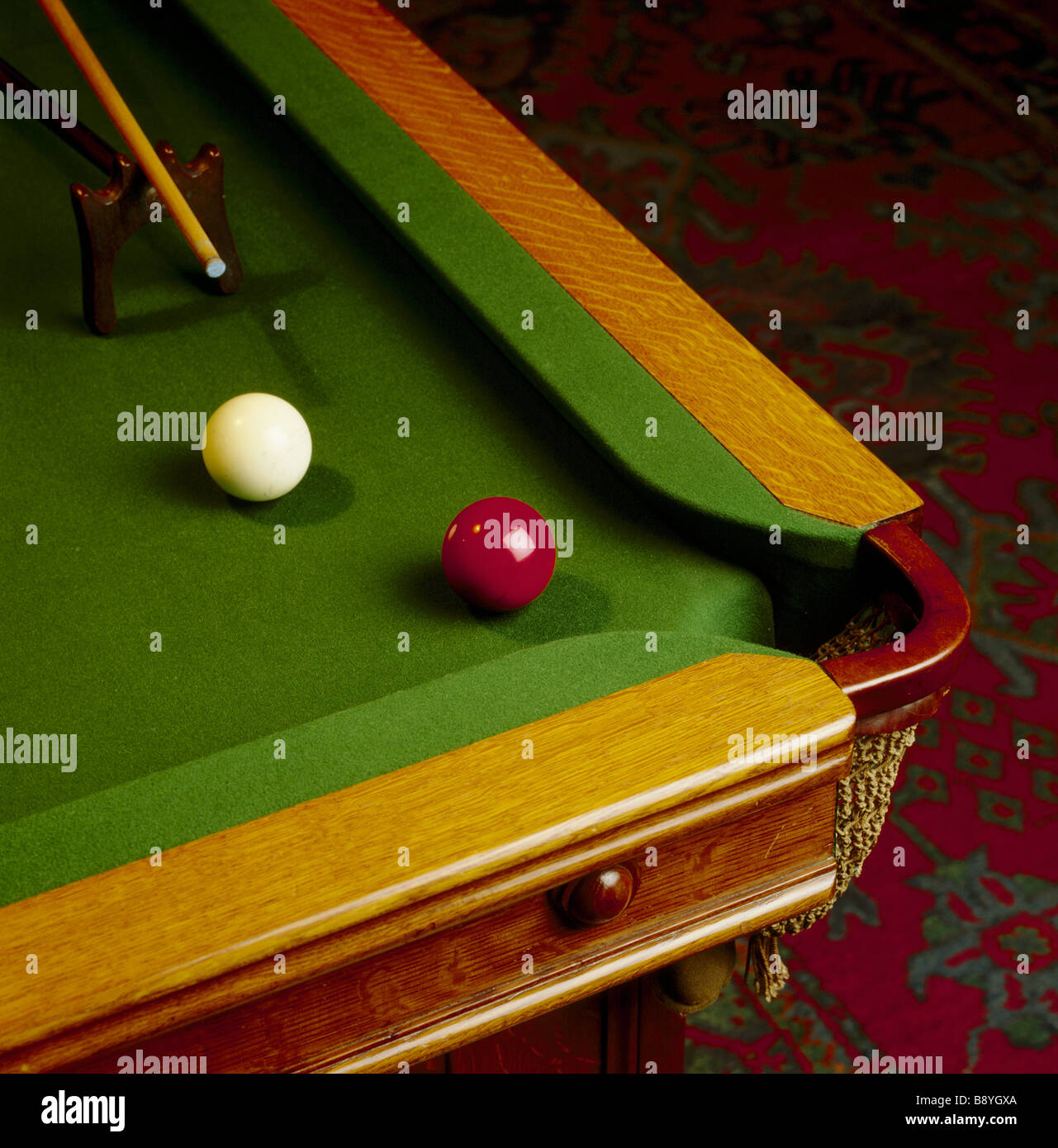 Corner of the Billiard table set up for a game Stock Photo - Alamy