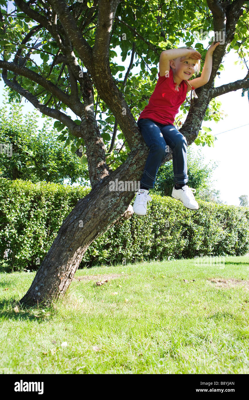 Girl climb tree watching hi-res stock photography and images - Alamy