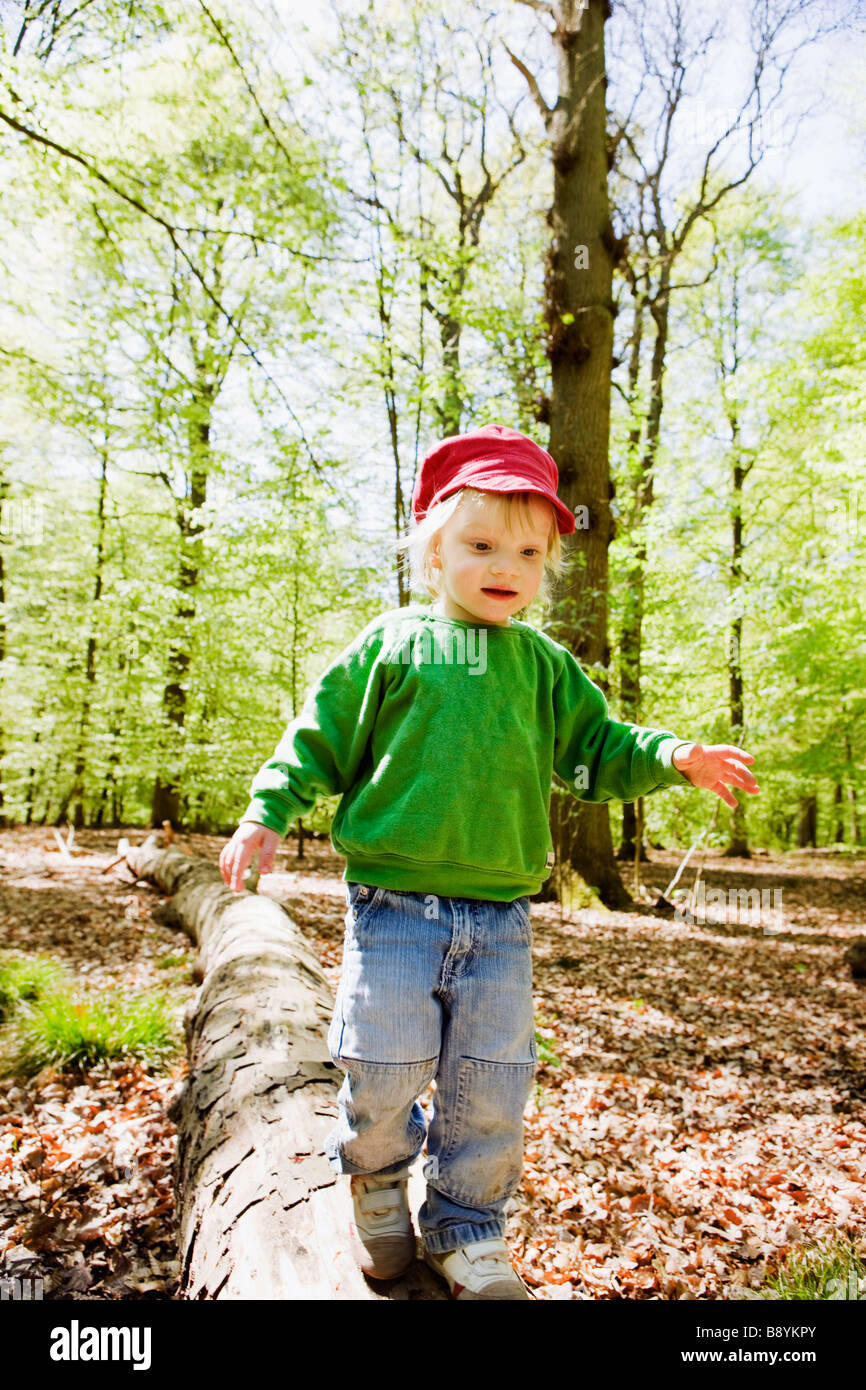 A boy balancing a log Skane Sweden Stock Photo - Alamy