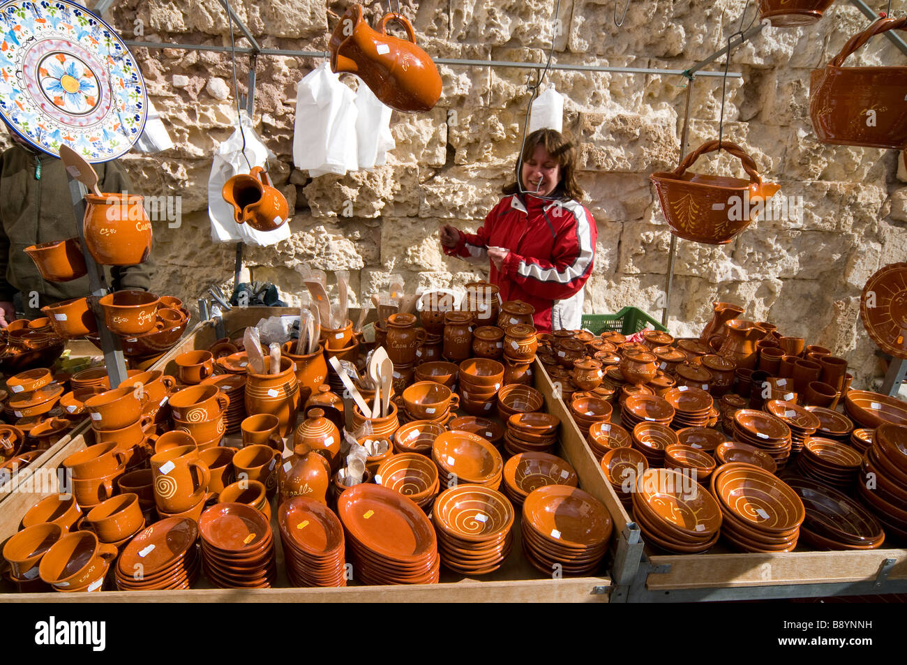Europe Spain Balearic Islands Majorca Sineu market Pottery Stock Photo ...