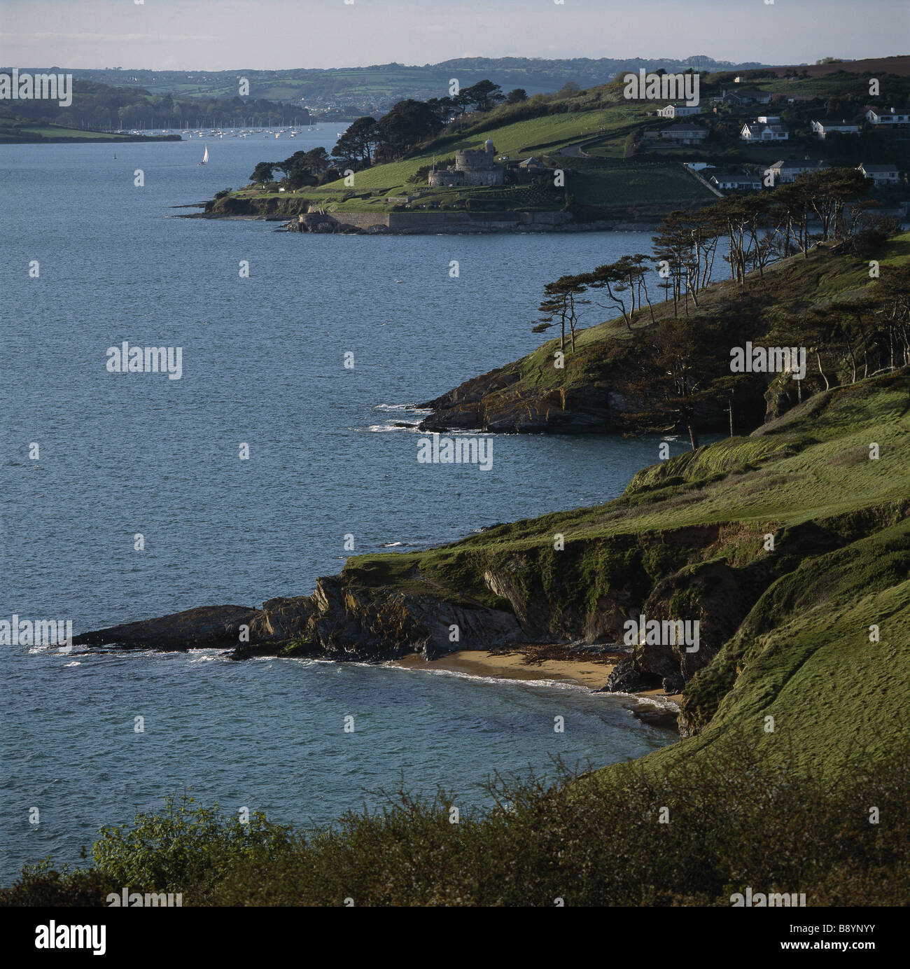 View from St Anthony Head Cornwall NT to Great Molunan Beach with St ...