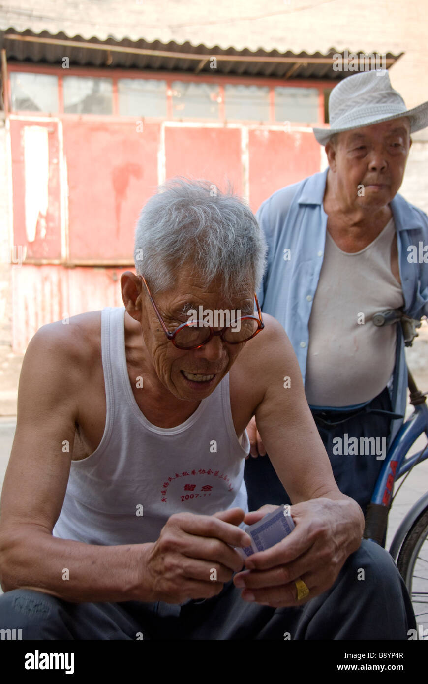 Local old man playing cards in Pingyao, Shaanxi Province, China Stock ...