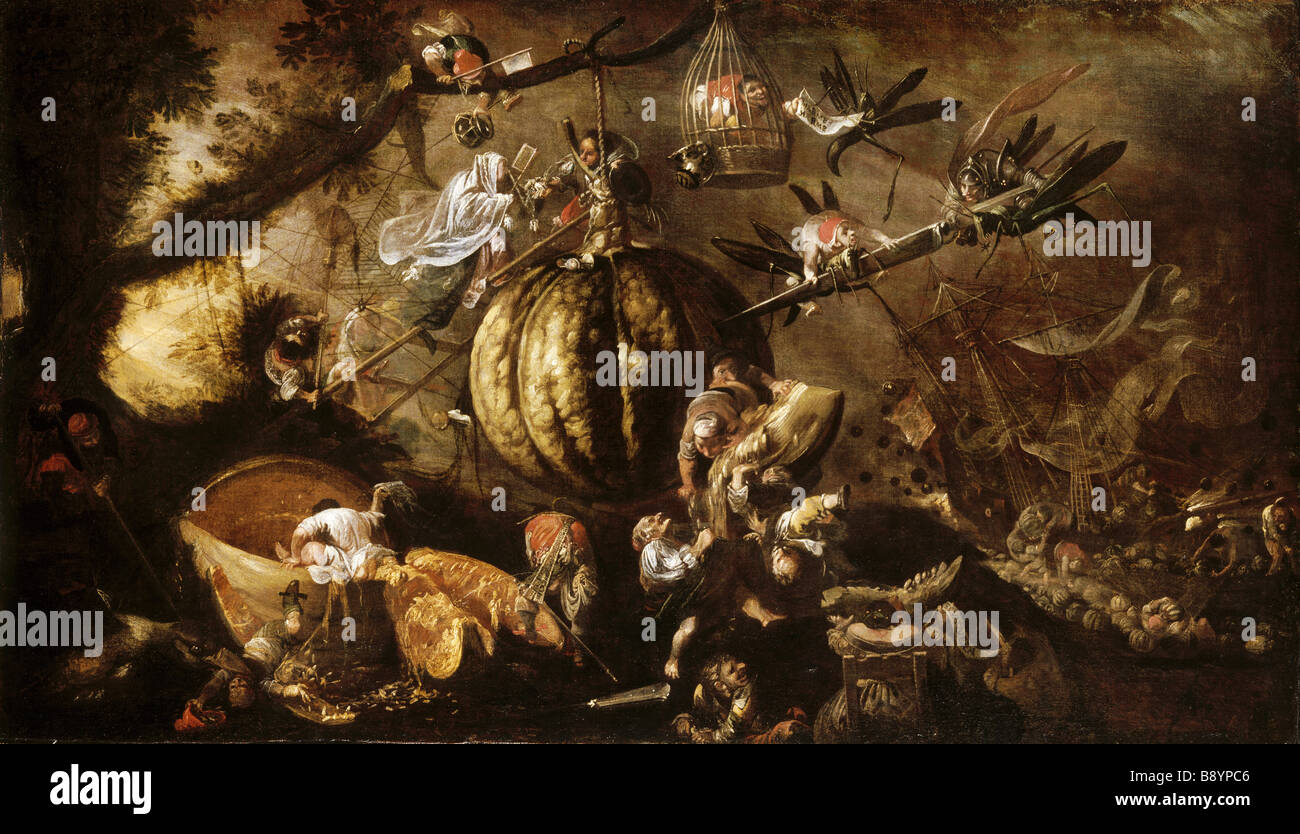 A BIZARRE LANDSCAPE WITH GROTESQUE DWARFS AND MELONS by Faustino Bocchi ...